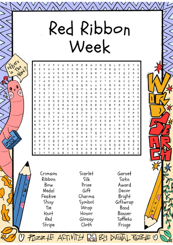 Red Ribbon word search puzzle worksheet activity | Teaching Resources
