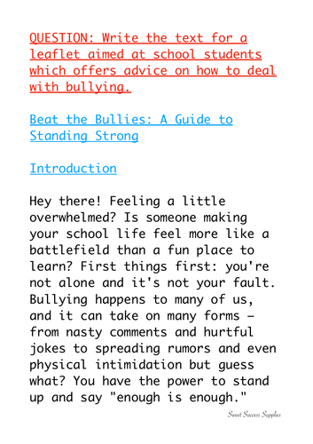 IGCSE English Language: "Write the Text for a Leaflet on How to Deal ...