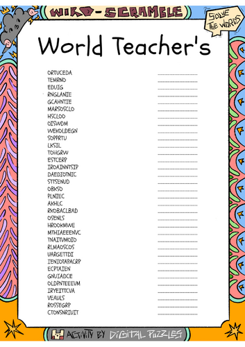 World Teacher's Day word scramble puzzle worksheet activity | Teaching ...