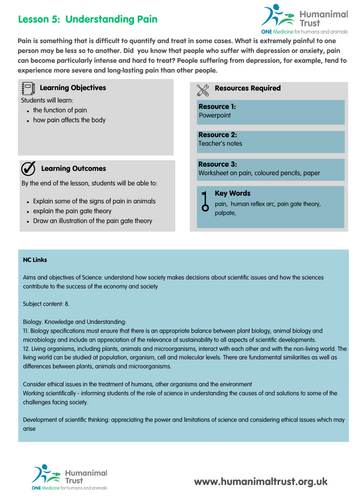 Understanding Pain in humans and animals | Teaching Resources