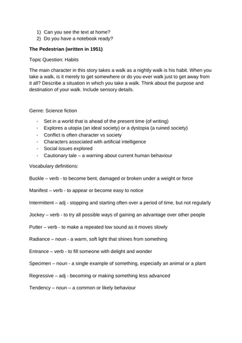 The Pedestrian by Ray Bradbury study guide | Teaching Resources