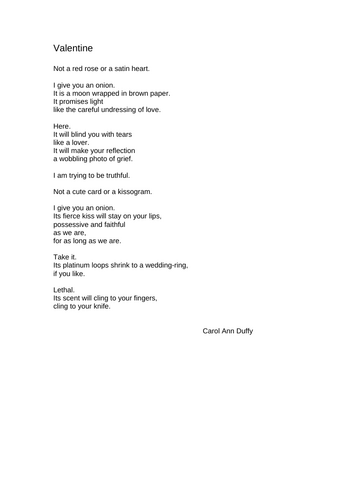 GCSE Unseen Poetry practice using 'Sonnet 130' and 'Valentine ...