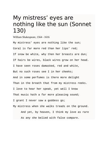 GCSE Unseen Poetry practice using 'Sonnet 130' and 'Valentine ...