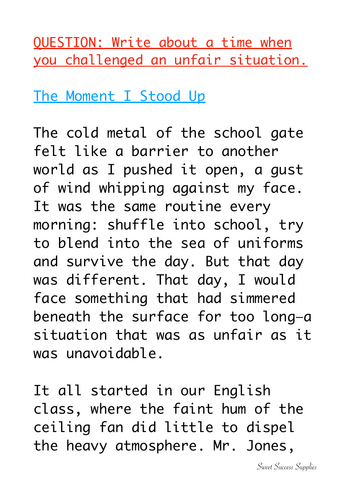 IGCSE English Language: "Write about a time when you challenged an unfair situation." Sample ...