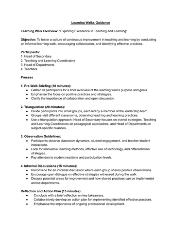 Learning Walk Guidance and Observation Template | Teaching Resources