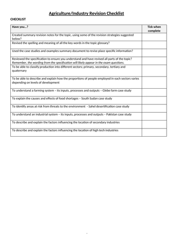 iGCSE Geography Revision Checklists | Teaching Resources