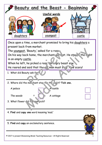 Beauty and the Beast comprehension Year 1 / traditional tale | Teaching ...