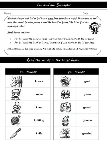 Gn- and Kn- digraph Worksheets and Review | Teaching Resources