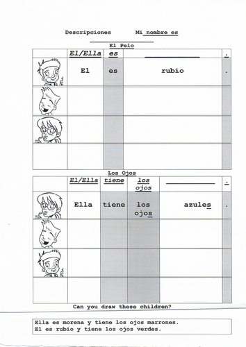 KS2 Spanish Describing people's hair and eyes. | Teaching Resources