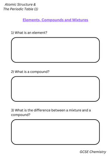 GCSE AQA Chemistry - Elements, Compounds, and Mixtures | Teaching Resources