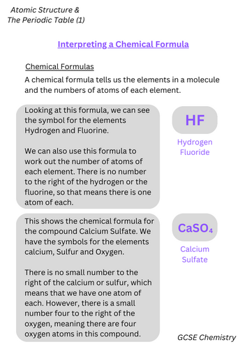 GCSE AQA Chemistry - Interpreting a Chemical Formula | Teaching Resources