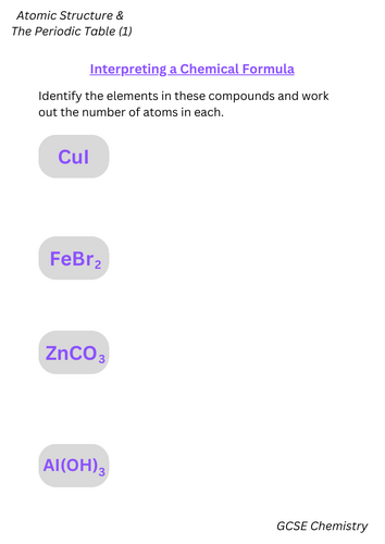 GCSE AQA Chemistry - Interpreting a Chemical Formula | Teaching Resources
