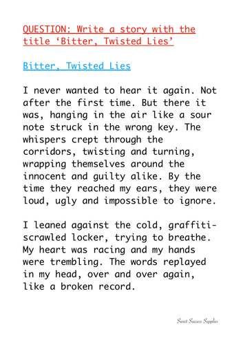IGCSE English Language 9-1: Write a story with the title ‘Bitter ...