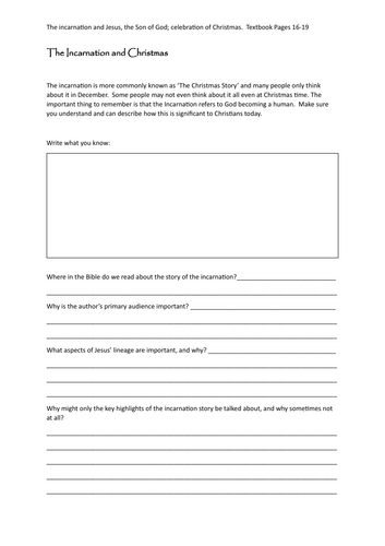 AQA GCSE Religious Studies Christianity Beliefs - Incarnation and ...