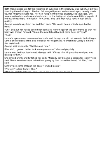 OMAM Curley's Wife Lessons x 3 | Teaching Resources
