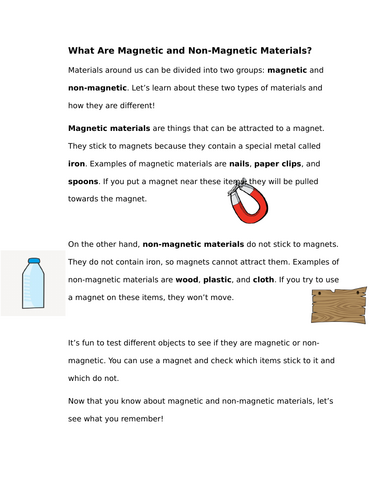 Magnetic and Non-Magnetic Materials Science Reading | Teaching Resources