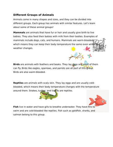 Animal Groups Science Reading | Teaching Resources