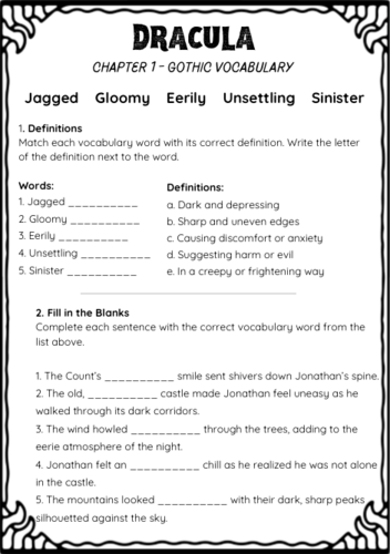 Dracula Gothic Literature Fiction Reading Mini-Unit English Workbook ...