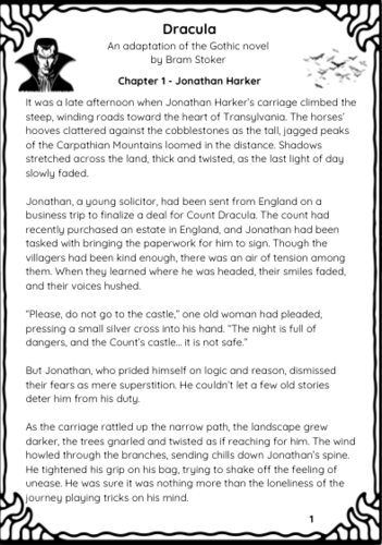 Dracula Gothic Literature Fiction Reading Mini-Unit English Workbook ...