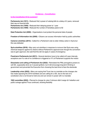 A-Level Politics Paper 2 - Modern Evidence | Teaching Resources