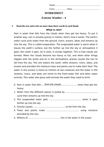 Extreme Weather Reading Comprehensions | Teaching Resources