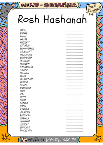 Rosh Hashanah word scramble puzzle worksheet activity | Teaching Resources
