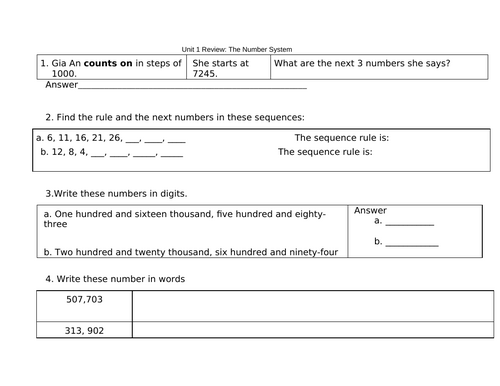 Number System Review | Teaching Resources