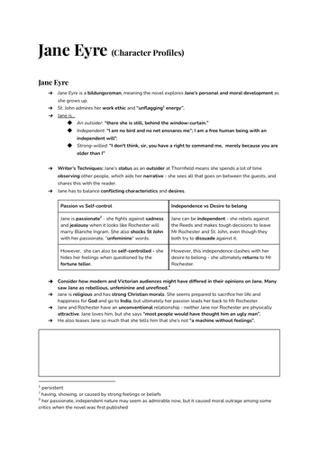 Jane Eyre (Character Profiles) | Teaching Resources