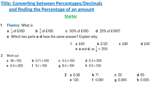GCSE Higher (Unit 4): Fractions and Percentages | Teaching Resources