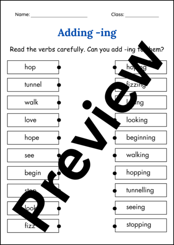Adding ing to Verbs Grammar Worksheet - ing Endings Activity Book for ...