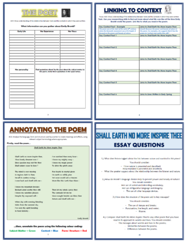 Shall Earth No More Inspire Thee - Comprehension Activities Booklet ...