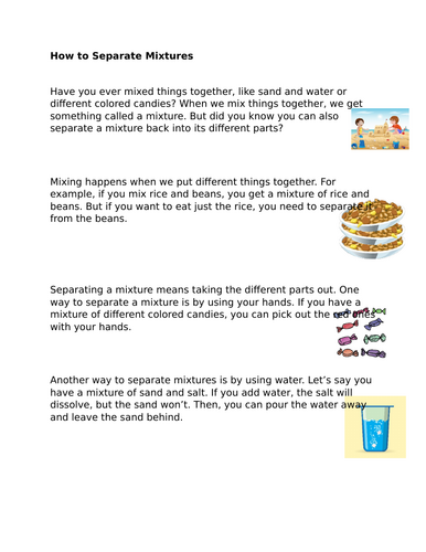 Separating Mixtures Science Reading | Teaching Resources