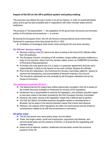 A-Level Politics Paper 2 - Impact of Brexit on Parliamentary ...