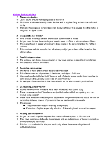 A-Level Politics Paper 2 - The Judiciary | Teaching Resources