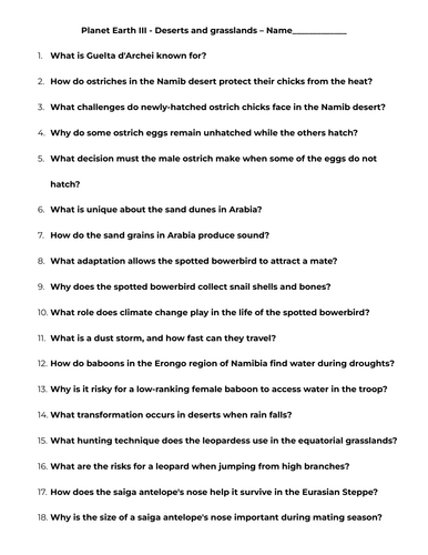 Planet Earth 3 - Deserts and Grasslands worksheet | Teaching Resources