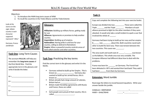 Long term cause of World War One WW1 | Teaching Resources