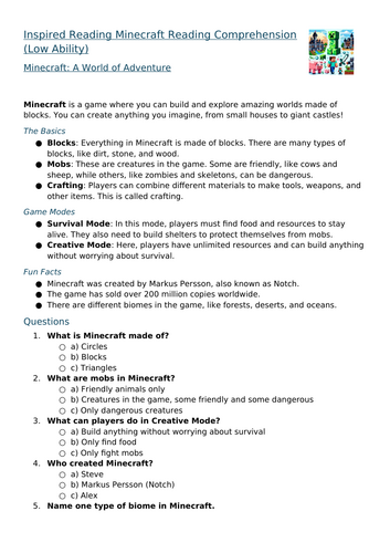 Year 3 & 4 Minecraft Immersive Read and Creative Write Week Project ...