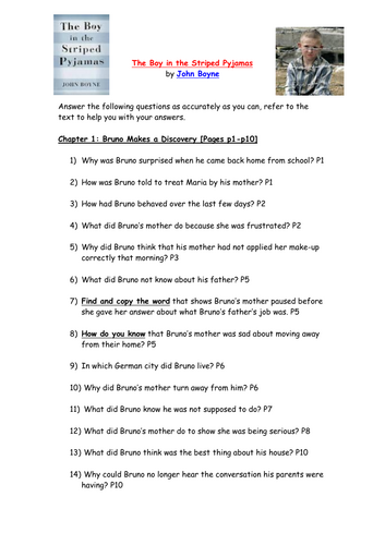 The Boy in the Striped Pyjamas Comprehension [Chapter 1] | Teaching ...