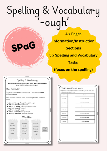 Spelling and Vocabulary -ough English Worksheet - KS2 KS3 SPaG 11+ SAT ...