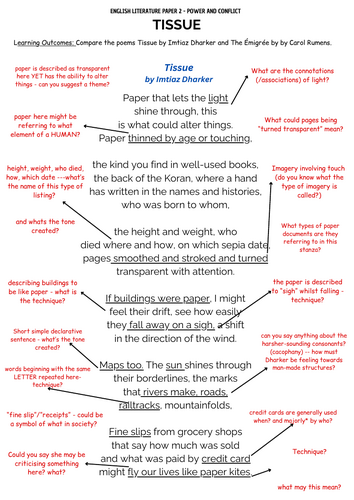 GCSE English Literature- Power and Conflict - Tissue poem revision ...