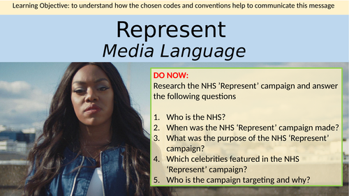 NHS Represent Ad MEDIA LANGUAGE AQA MEDIA GCSE | Teaching Resources