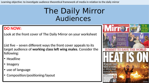 Daily Mirror AUDIENCES AQA MEDIA GCSE | Teaching Resources