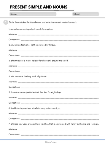 Present Simple and Nouns Worksheets with Answers for Year 4 | Teaching ...