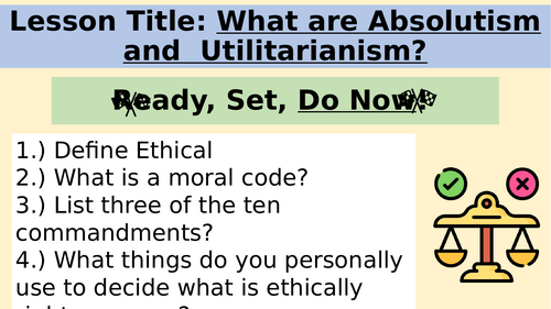 KS3 - Religious Studies/ Education Lesson (RS) -Types of Ethical Codes ...
