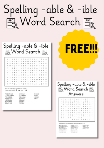 Spelling -able and -ible Word Search | Teaching Resources