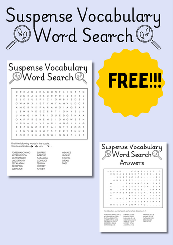 Suspense Mystery Thriller Horror Vocabulary Word Search | Teaching ...
