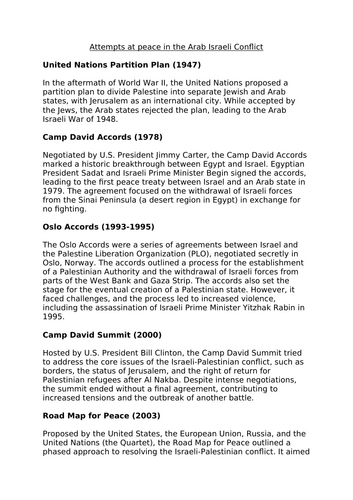 Arab-Israeli Conflict Unit of Work | Teaching Resources
