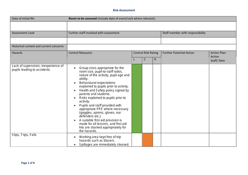 Design and Technology Example Risk Assessment | Teaching Resources