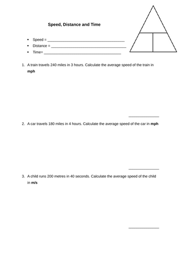 KS3 Speed, distance time worksheet | Teaching Resources