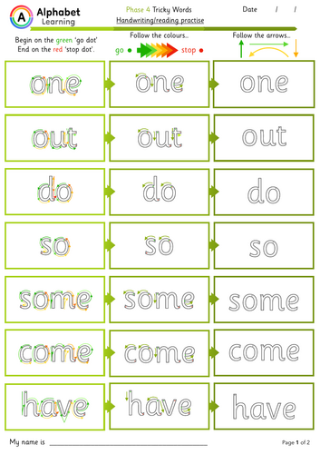 Phases 2 3 4 5 ‘Tricky Words’ Handwriting (x4 sets) | Teaching Resources